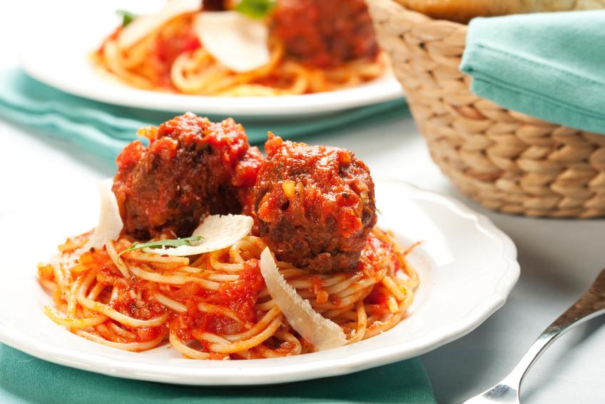 Country-style Jerk Meatballs over Spaghetti